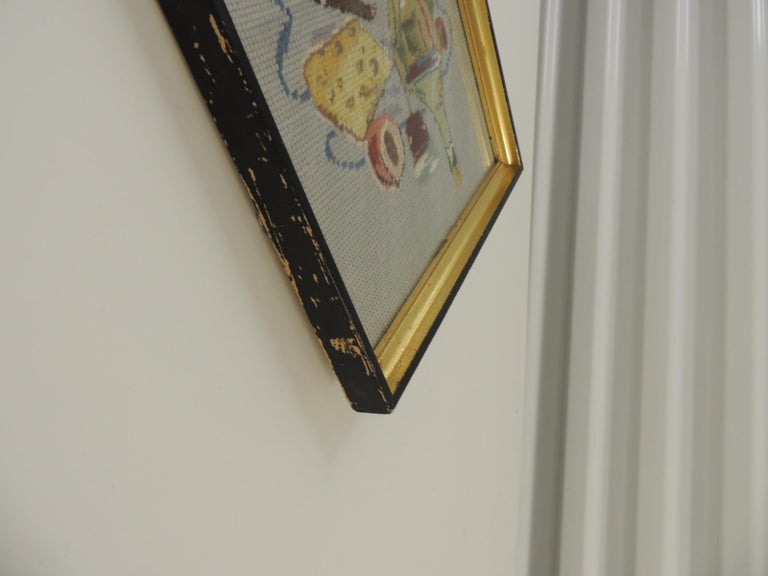 Vintage Framed Tapestry Depicting "Bodegon" on Black and Gold Frame at ...