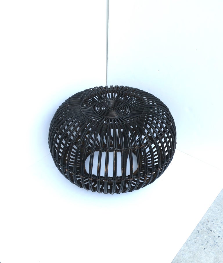 Vintage Franco Albini Attributed Black Wicker Rattan Ottoman Pouf For ...