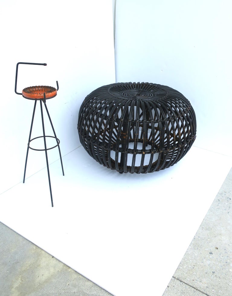Vintage Franco Albini Attributed Black Wicker Rattan Ottoman Pouf For ...