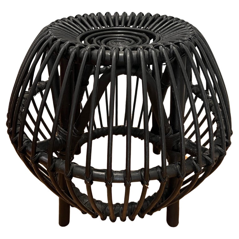Vintage Franco Albini Style Rattan Ottoman in Matte Black For Sale at ...