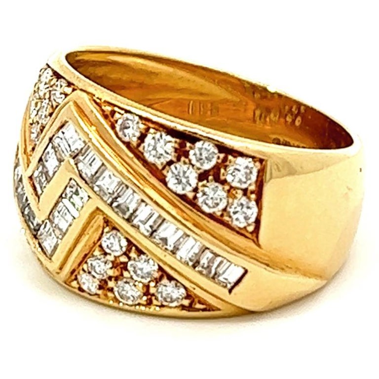 Vintage Fred Paris Diamond 18 Karat Yellow Gold Band Ring at 1stDibs