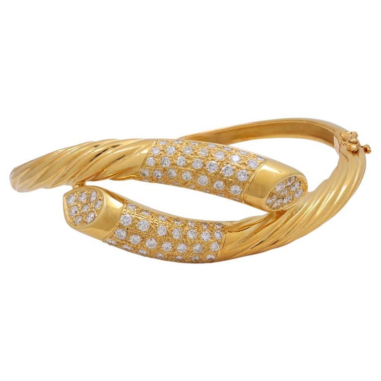 Vintage Fred Paris Gold and Diamond Bypass Bracelet at 1stDibs