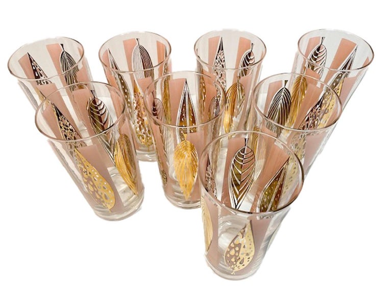 Vintage Fred Press 16 Piece Cocktail Set in Pink with Gold Stylized ...