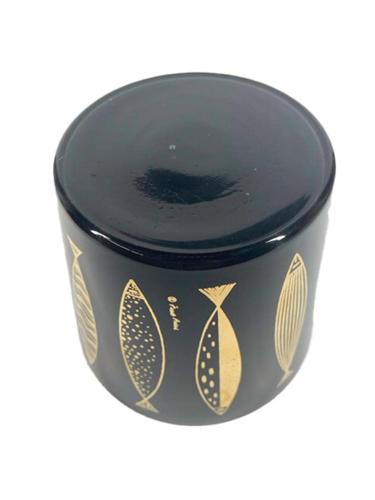 Vintage Fred Press Ice Bowl with 22k Gold Stylized Fish on Black ...