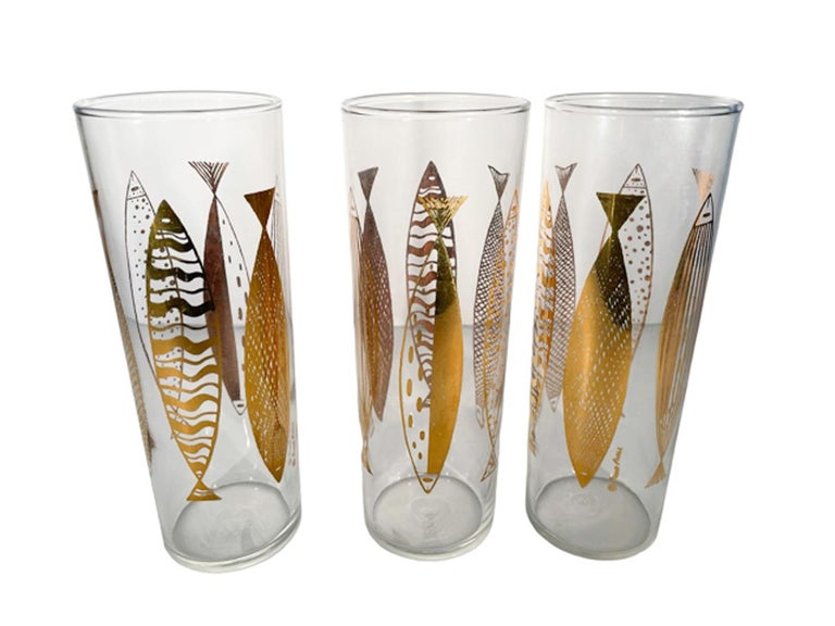 Vintage Fred Press, Tom Collins Glasses, Clear with Gold Fish For Sale ...
