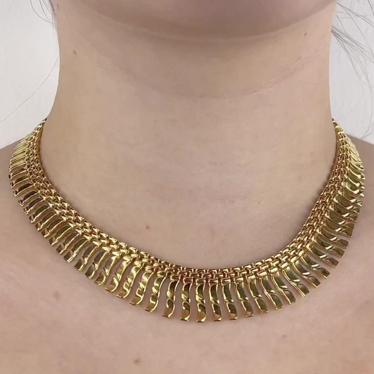 Vintage French 18 Karat Gold Bib Necklace For Sale at 1stDibs
