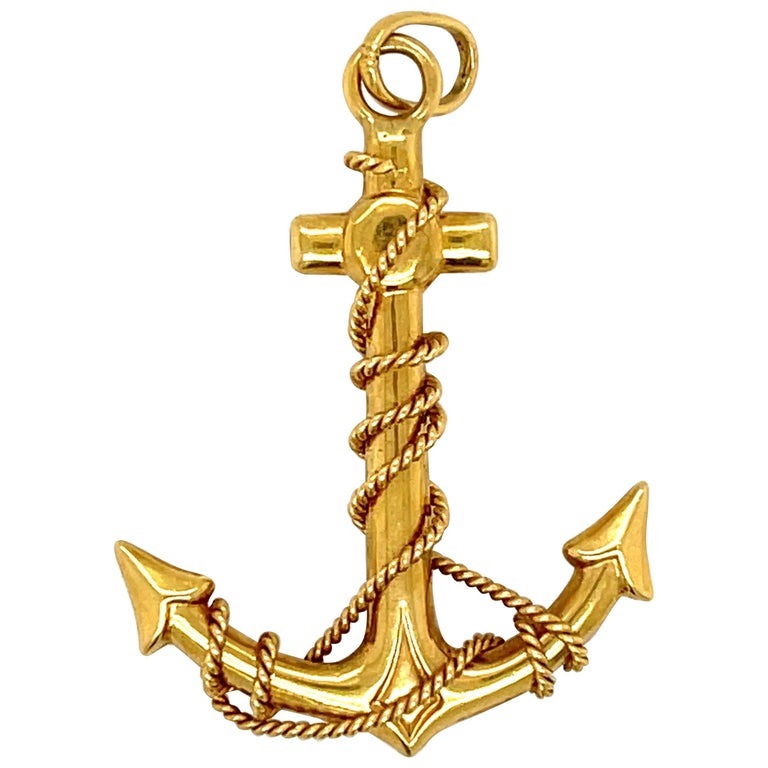 Vintage French 18 Karat Yellow Gold Anchor Pendant For Sale at 1stDibs