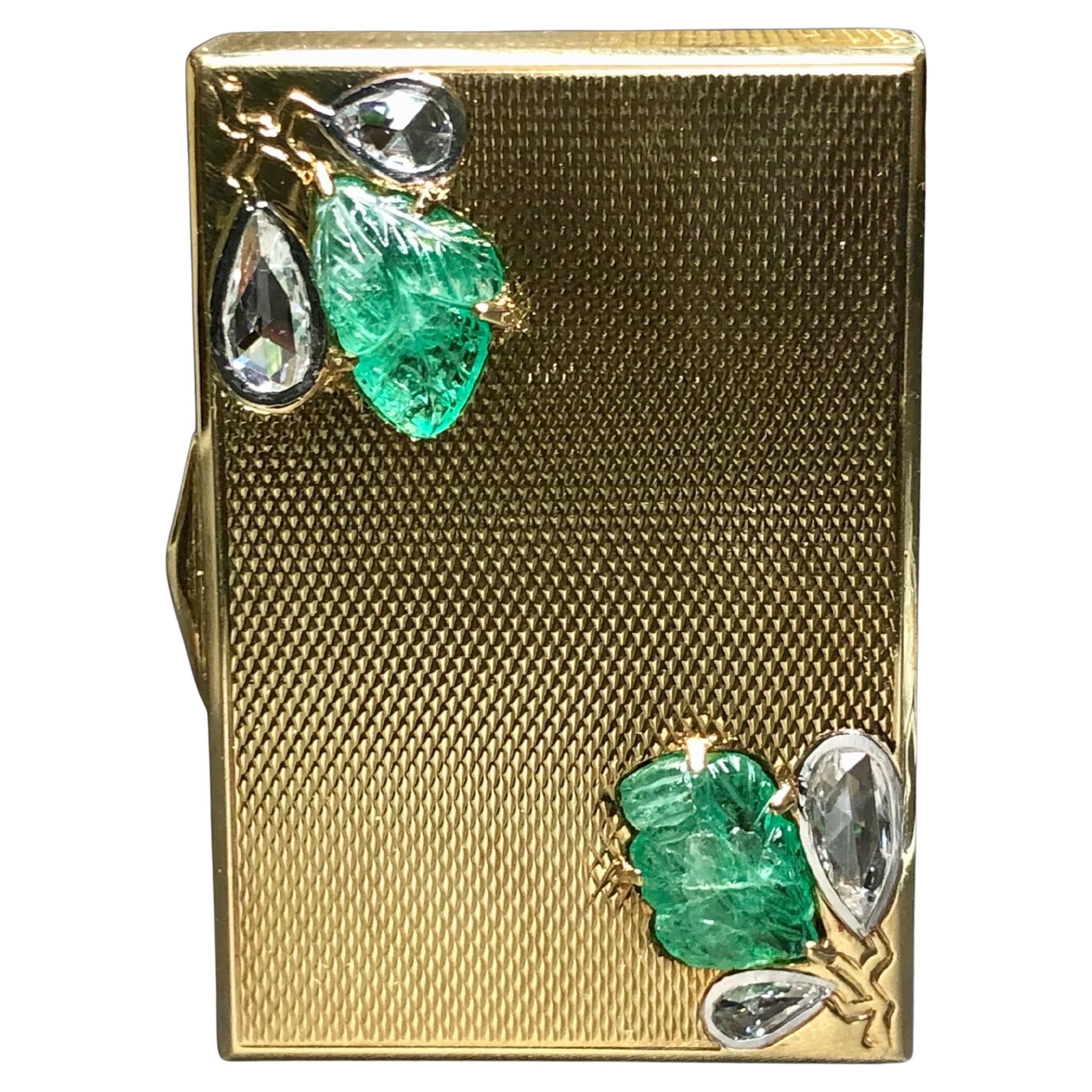 Vintage FRENCH 18K Emerald Rose Diamond Snuff Pill Box Numbered and ...