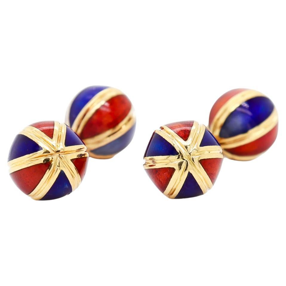 A Pair Of Blue And Red Enamel Cufflinks For Sale at 1stDibs