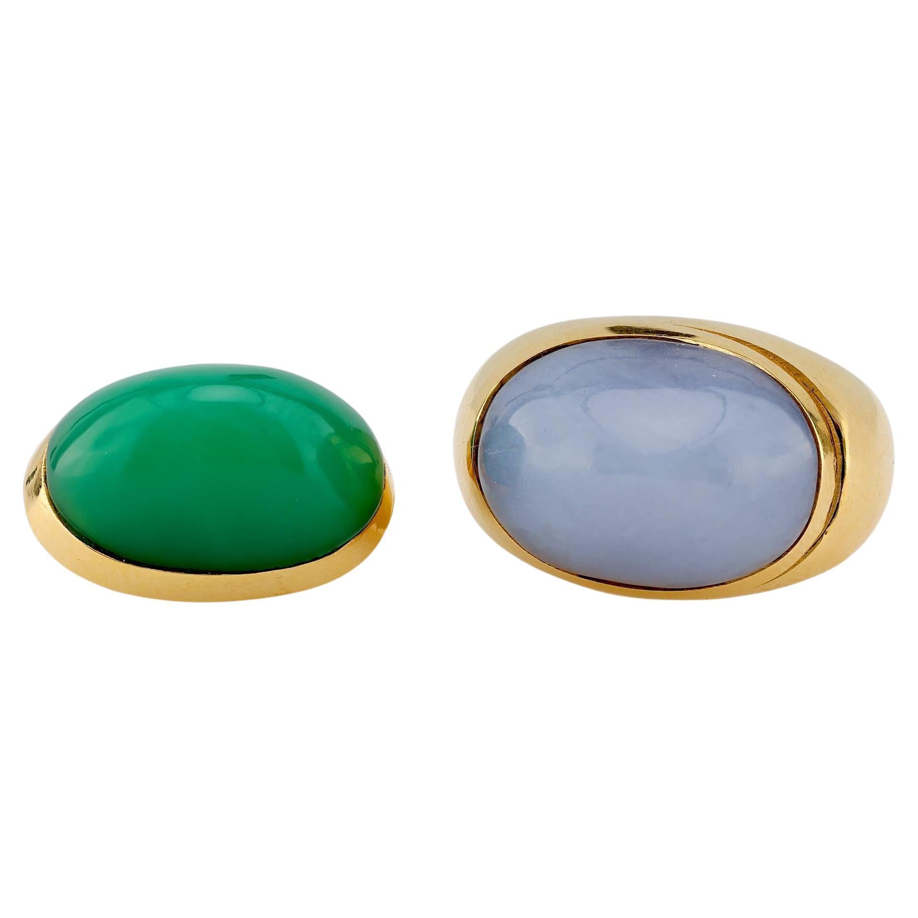 Vintage French 18K Yellow Gold Chalcedony Interchangeable Ring For Sale ...
