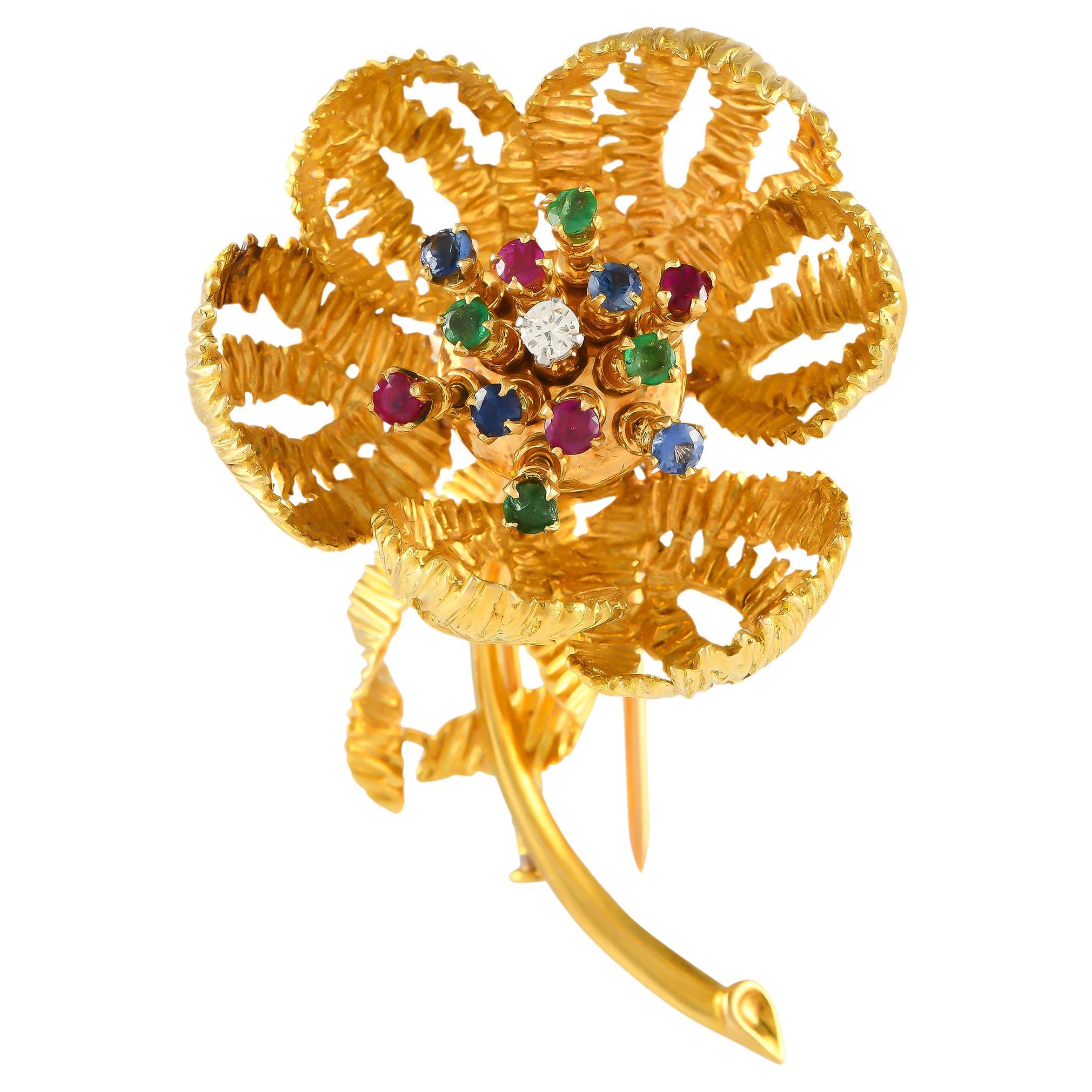 Vintage French 18K Yellow Gold Diamond Emerald Rubies and Sapphire ...