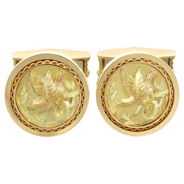 Antique 1900s Pair of 18k Yellow Gold Bird Cufflinks For Sale at 1stDibs Antique 1900s Pair of 18k Yellow Gold Bird Cufflinks For Sale at 1stDibs