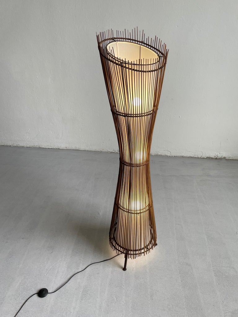 Vintage French 1980s Sculptural Floor Lamp Kobe; Bamboo, Metal and ...