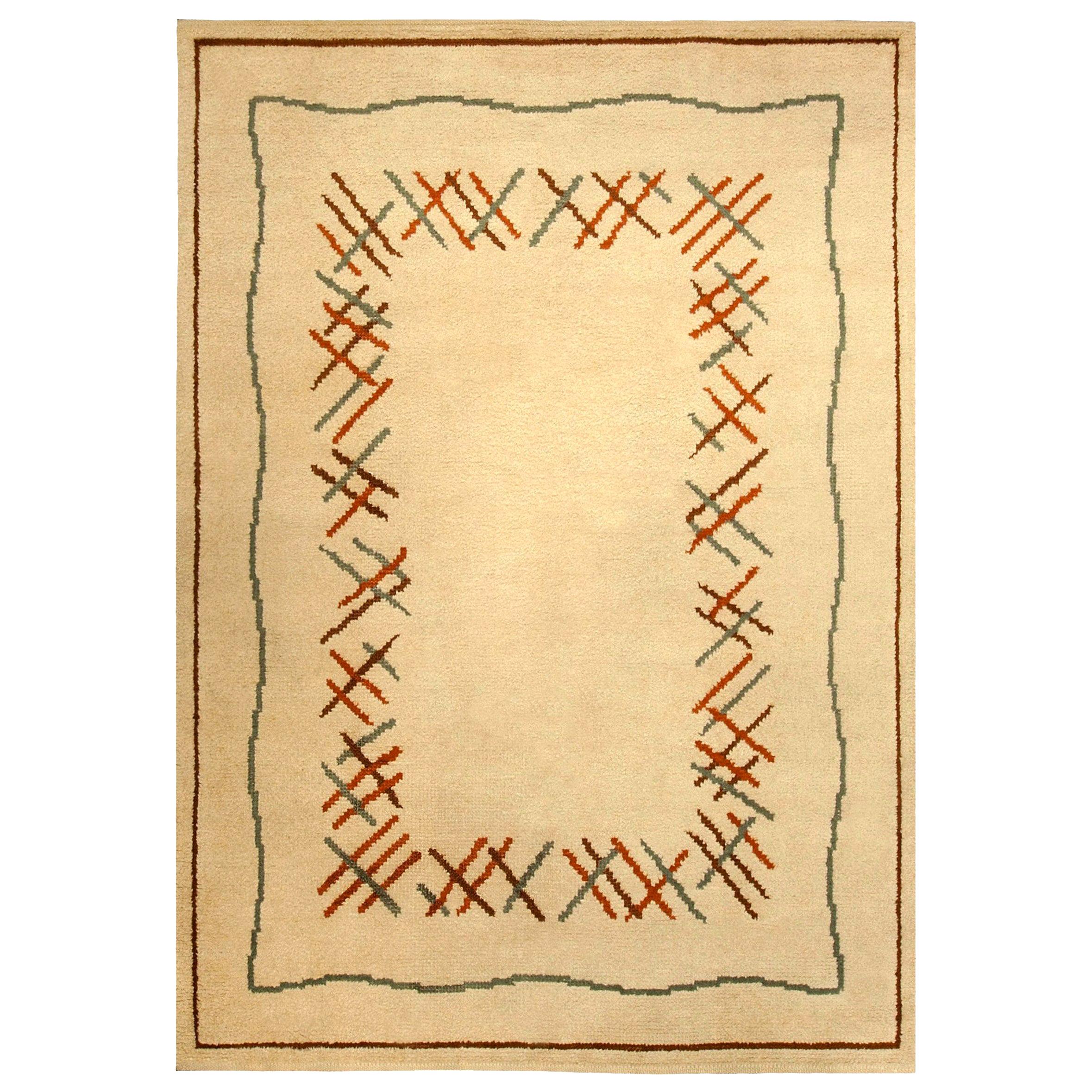 French Ivory Abstract Modernist Art Deco Rug For Sale at 1stDibs