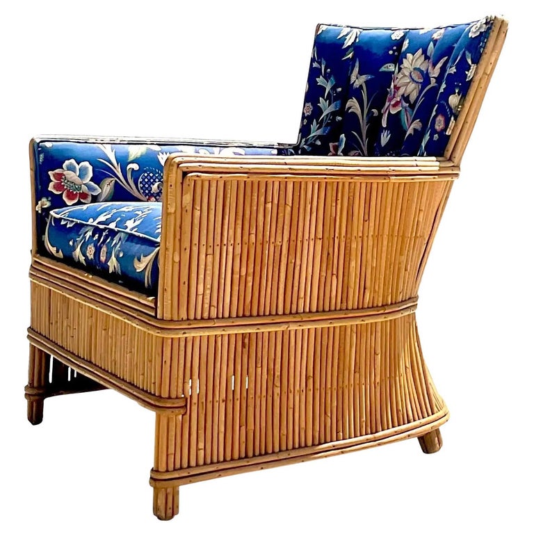 Vintage French Art Deco Pencil Reed Lounge Chair at 1stDibs