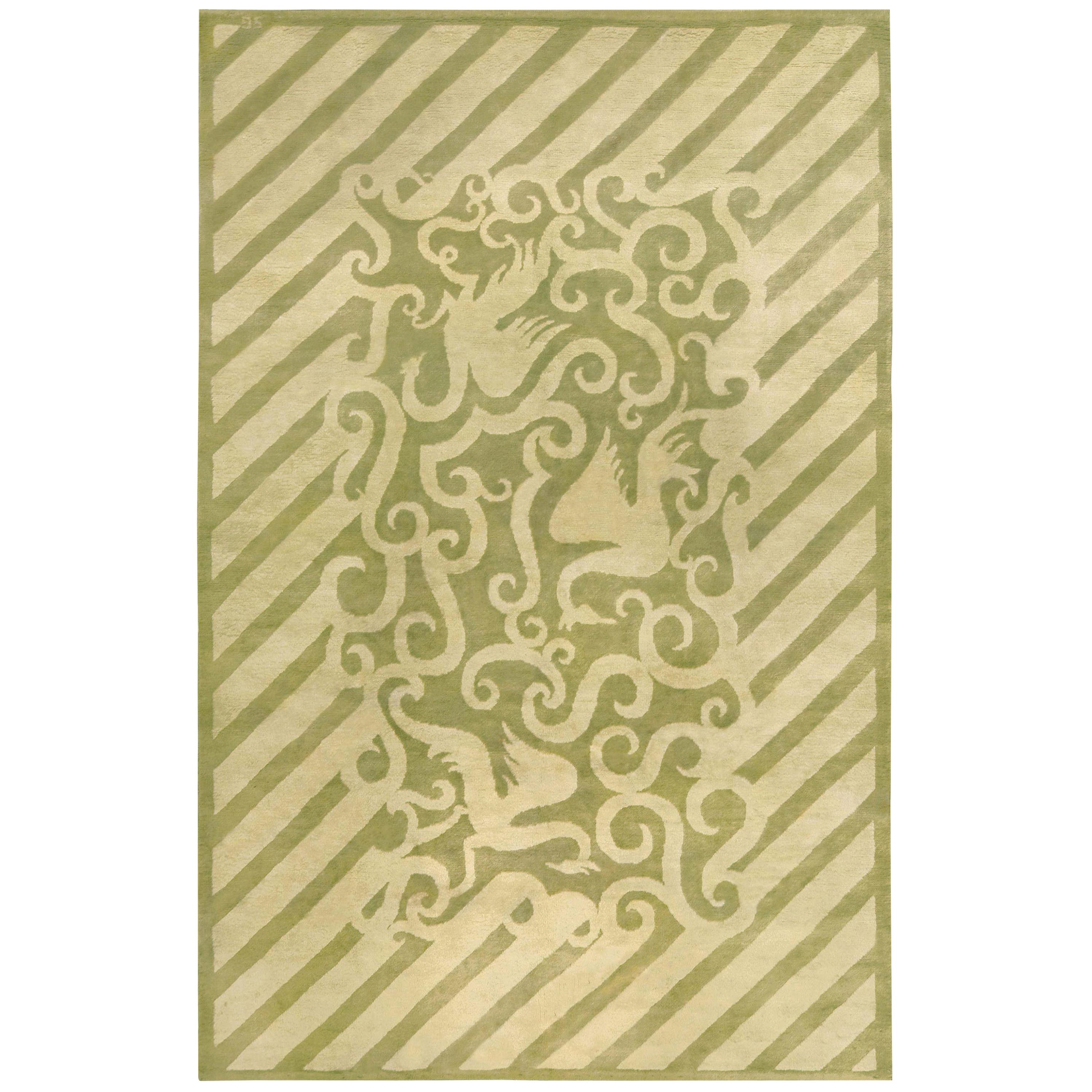 Celadon Green French Art Deco Minimalist Rug For Sale at 1stDibs