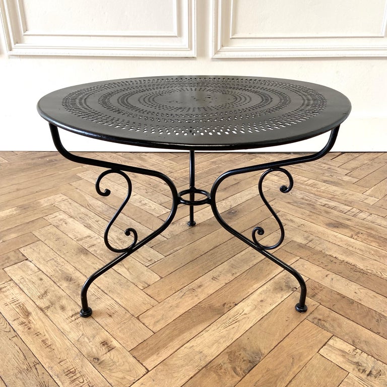 Vintage French Black Metal Outdoor Side Table For Sale at 1stDibs
