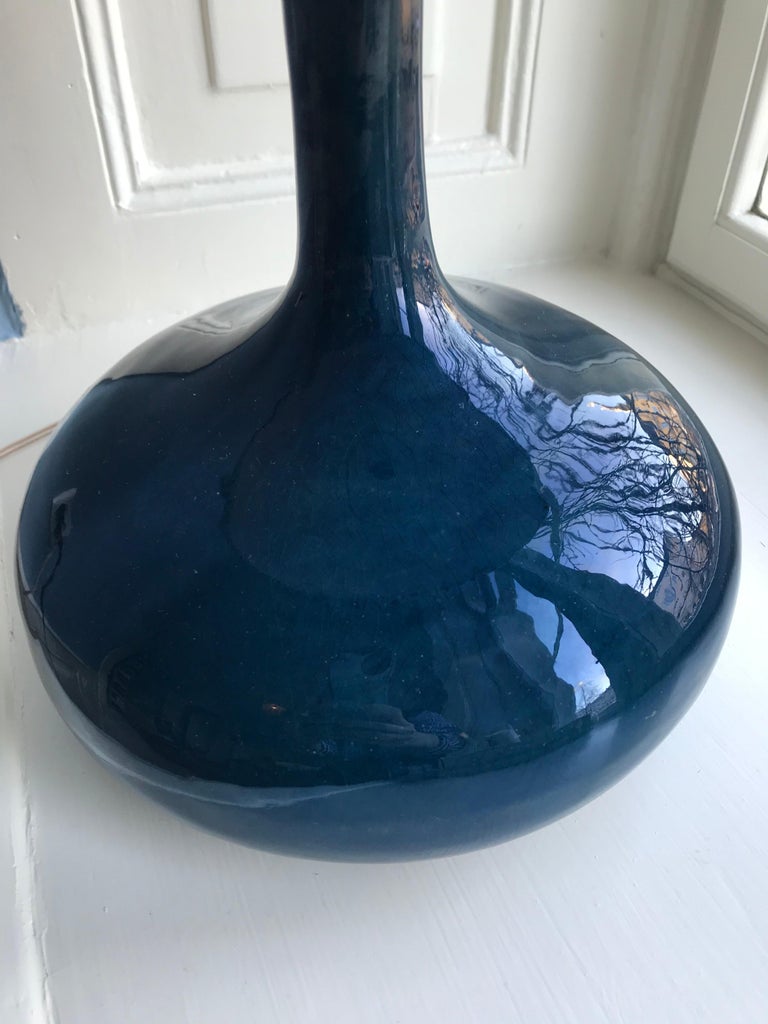 Vintage French Blue Ceramic Table with Customized Lampshade at 1stDibs