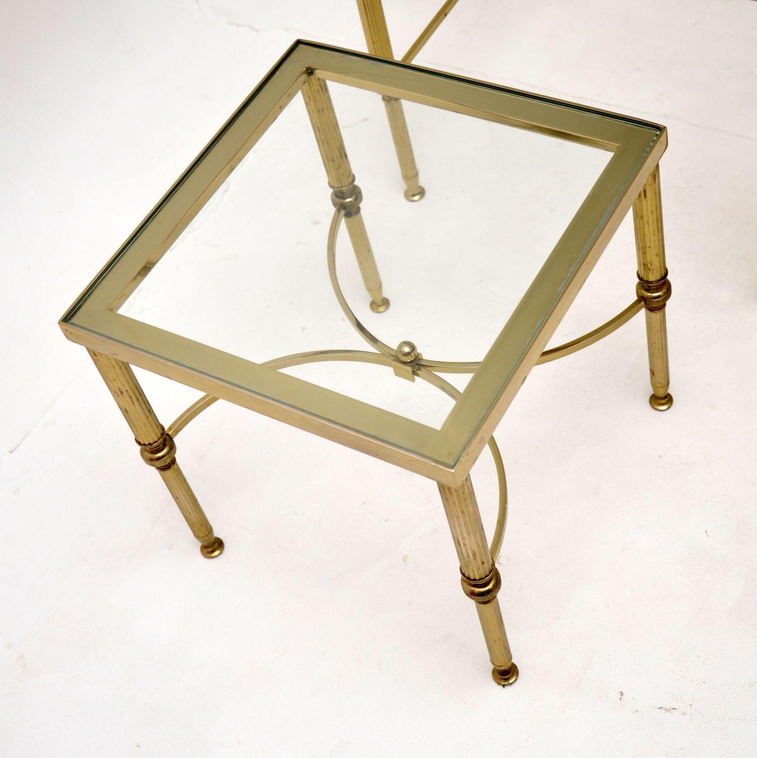 Vintage French Brass and Glass Nest of Tables For Sale at 1stDibs