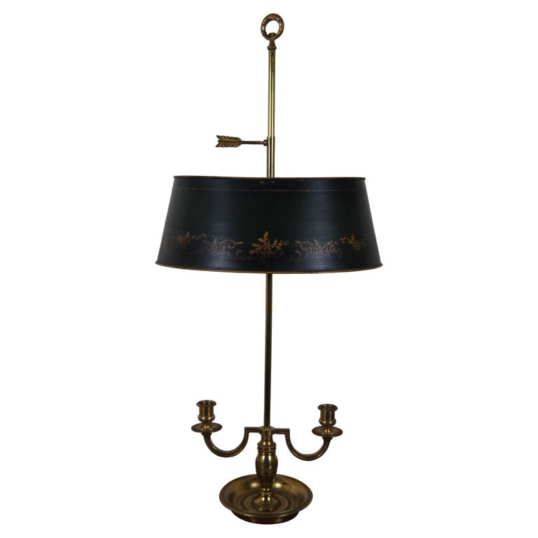 Vintage French Brass Bouillotte Table Desk Lamp Two Light Tole Shade ...
