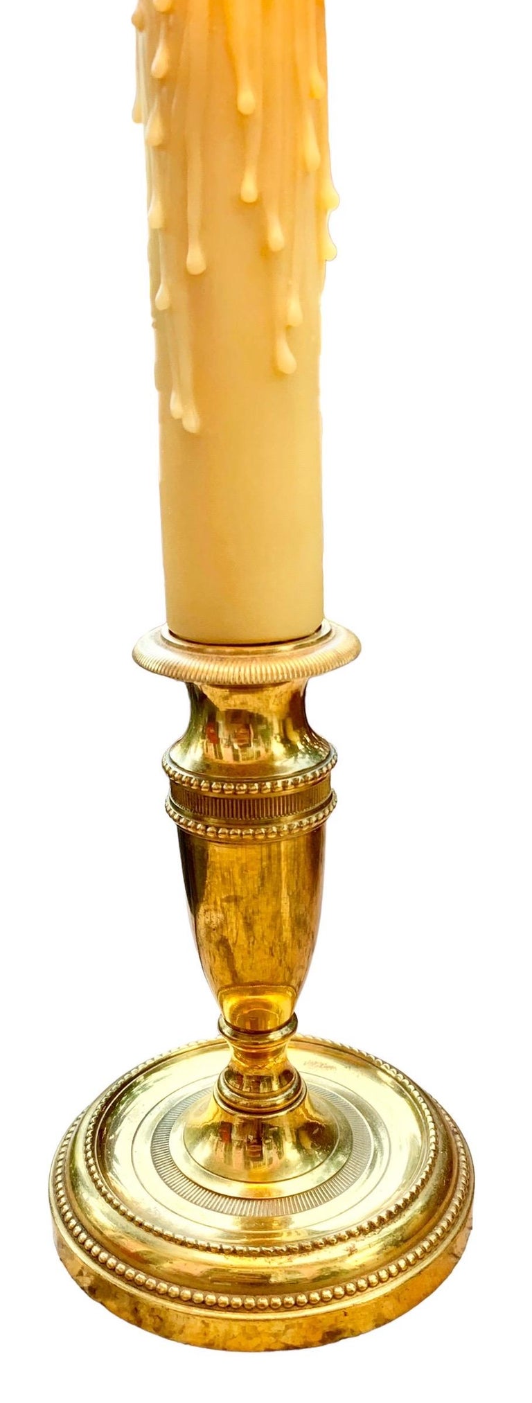 Vintage French Brass Candlestick Lamp With Cream Silk Shade For Sale at ...
