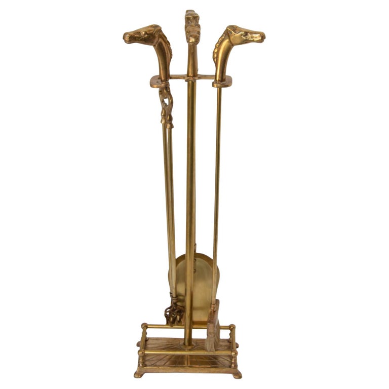 Vintage French Brass Fireplace Tools Set with Horse Head Motif, 1950s ...