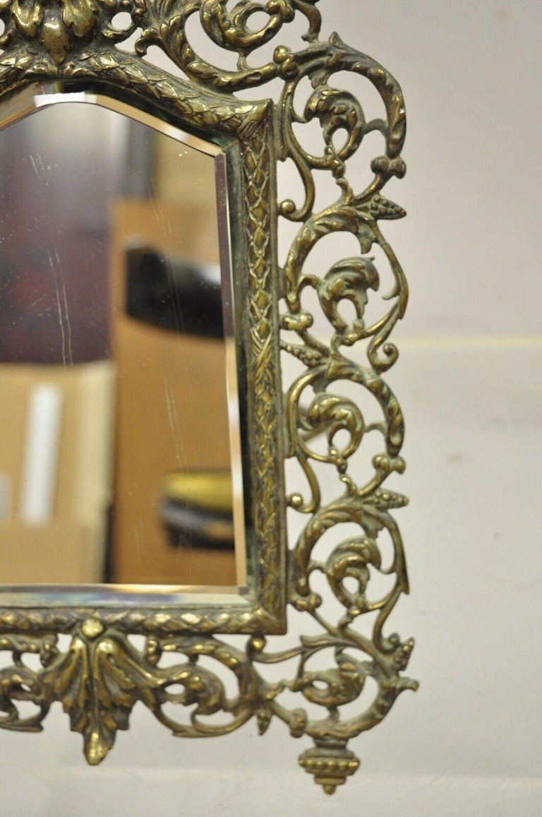 Vintage French Brass Small Beveled Glass Vanity Shaving Mirror with ...