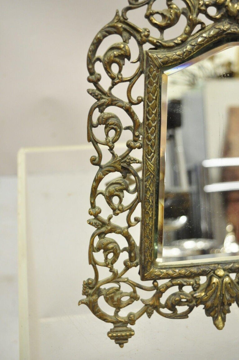 Vintage French Brass Small Beveled Glass Vanity Shaving Mirror with ...