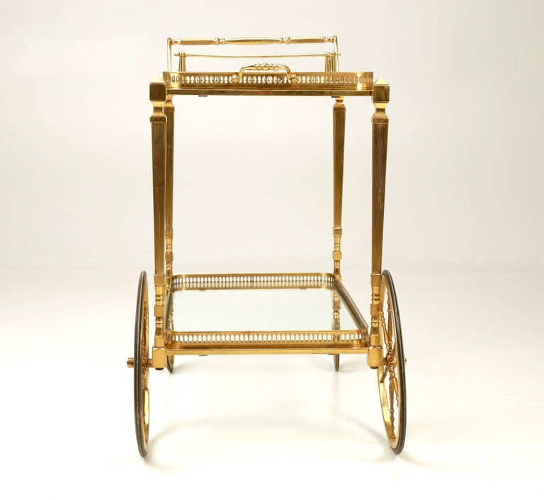 Vintage French Brass Tea or Bar Cart with Removable Tray at 1stDibs