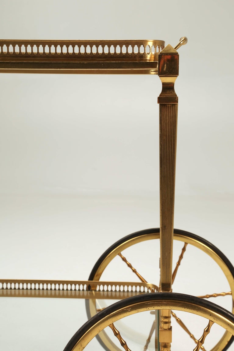 Vintage French Brass Tea or Bar Cart with Removable Tray at 1stDibs