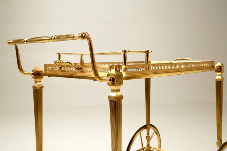 Vintage French Brass Tea or Bar Cart with Removable Tray at 1stDibs