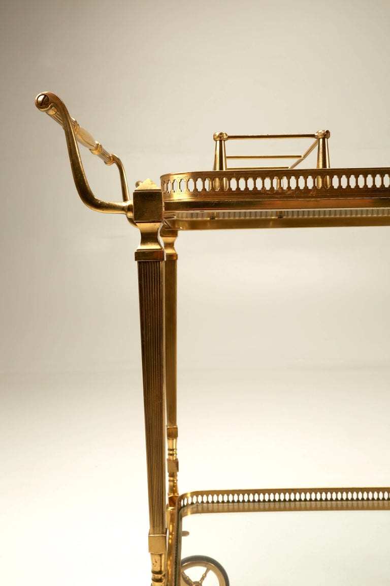 Vintage French Brass Tea or Bar Cart with Removable Tray at 1stDibs