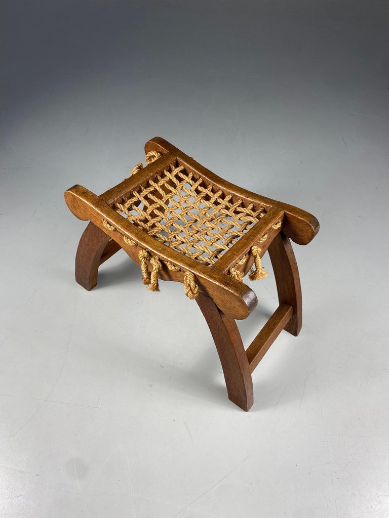 Vintage French Brutalist Oak Footstool with Braided Rope, 1960s For ...