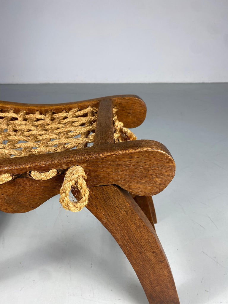 Vintage French Brutalist Oak Footstool with Braided Rope, 1960s For ...