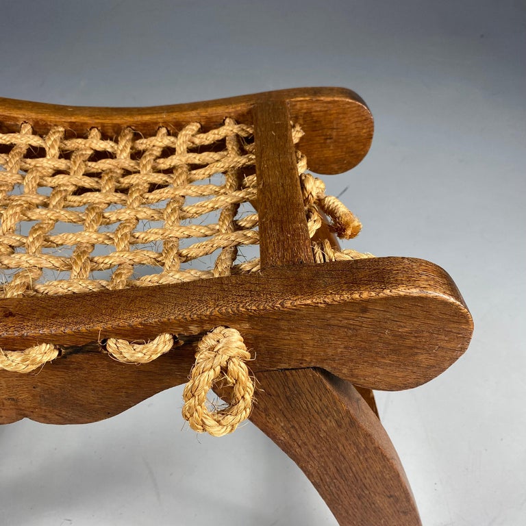 Vintage French Brutalist Oak Footstool with Braided Rope, 1960s For ...