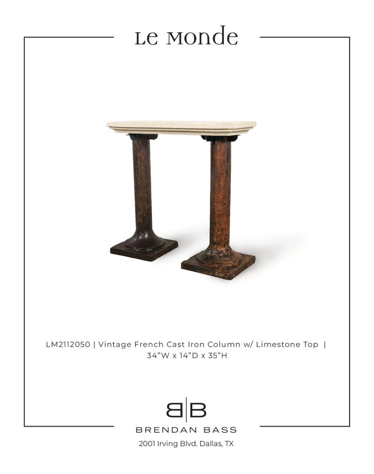 Vintage French Cast Iron Architectural Column with Weathered Limestone ...