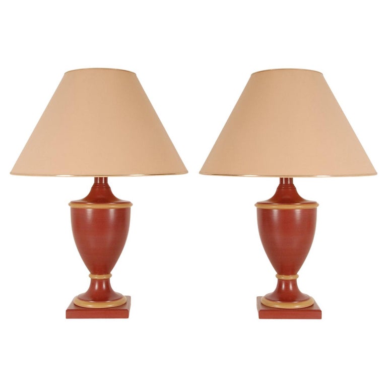 Vintage French Ceramic Burgundy Red Table Lamps Buffet Vase Lamps - a ...