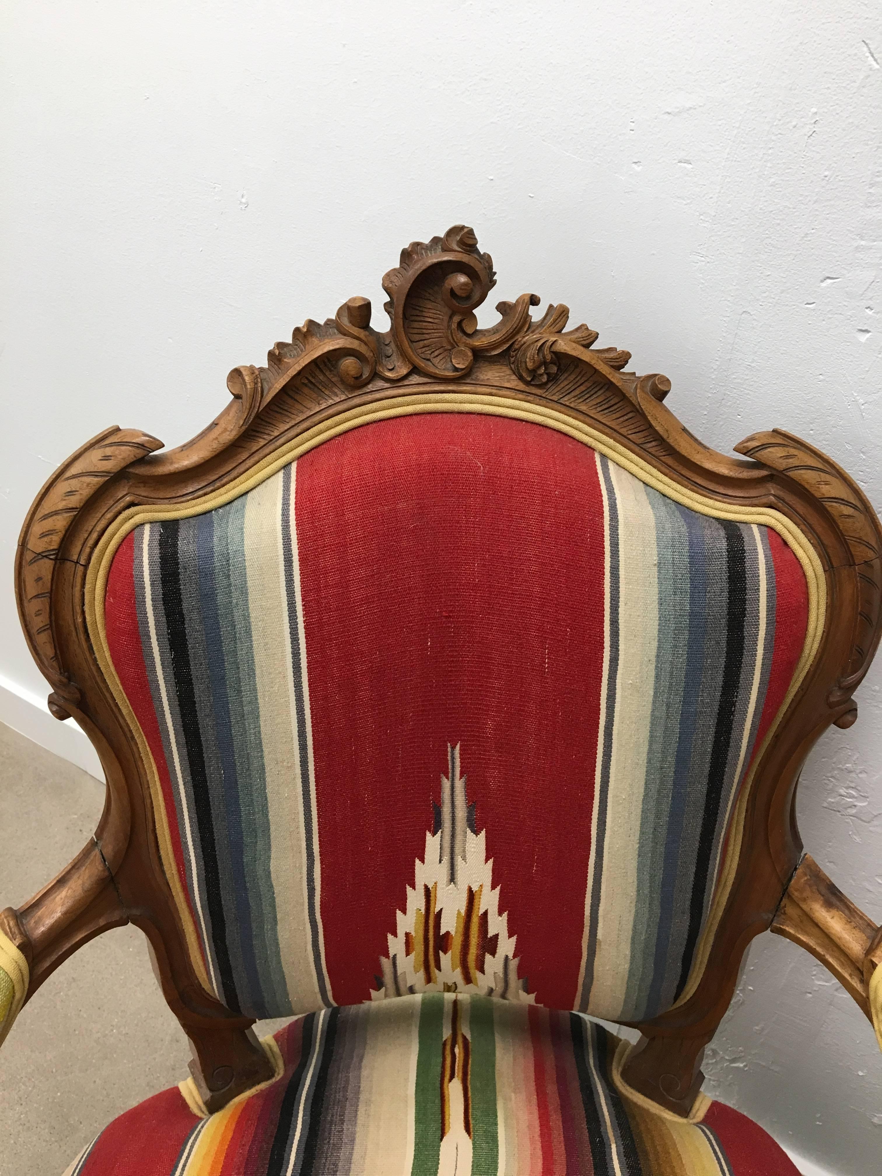 Vintage French Chair Upholstered with Vintage Serape Fabric For Sale at ...