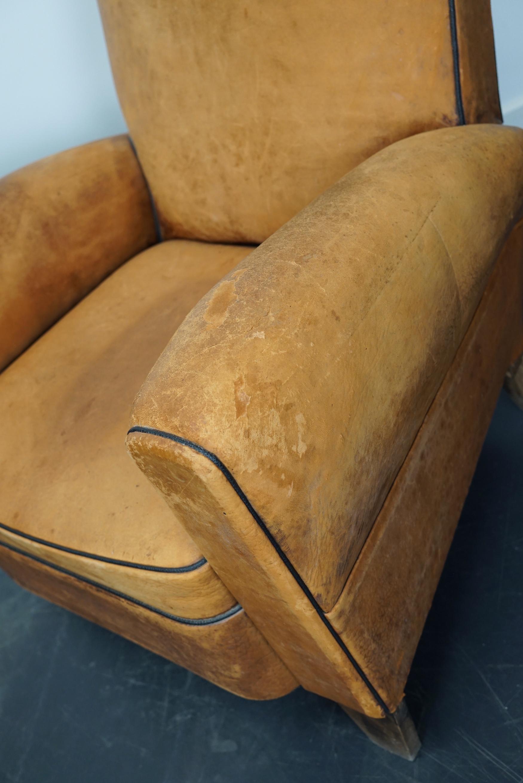 Vintage French Cognac-Colored Leather Club Chair, 1940s For Sale at 1stDibs