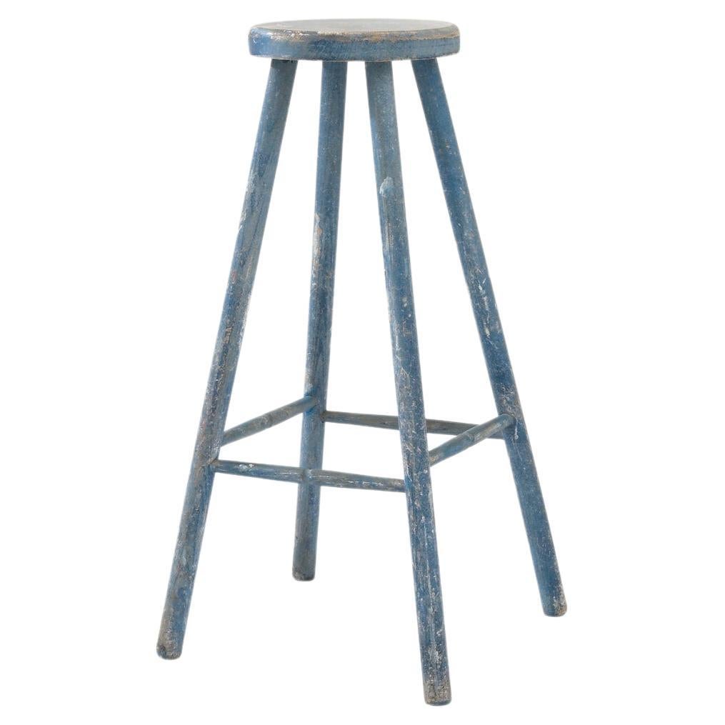 Vintage French Contry Wooden Bar Stool For Sale at 1stDibs