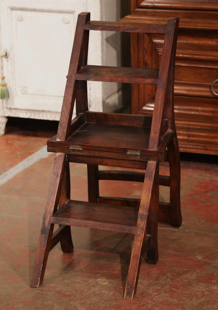 Vintage French Country Carved Oak Metamorphic Folding Chair Step Ladder ...