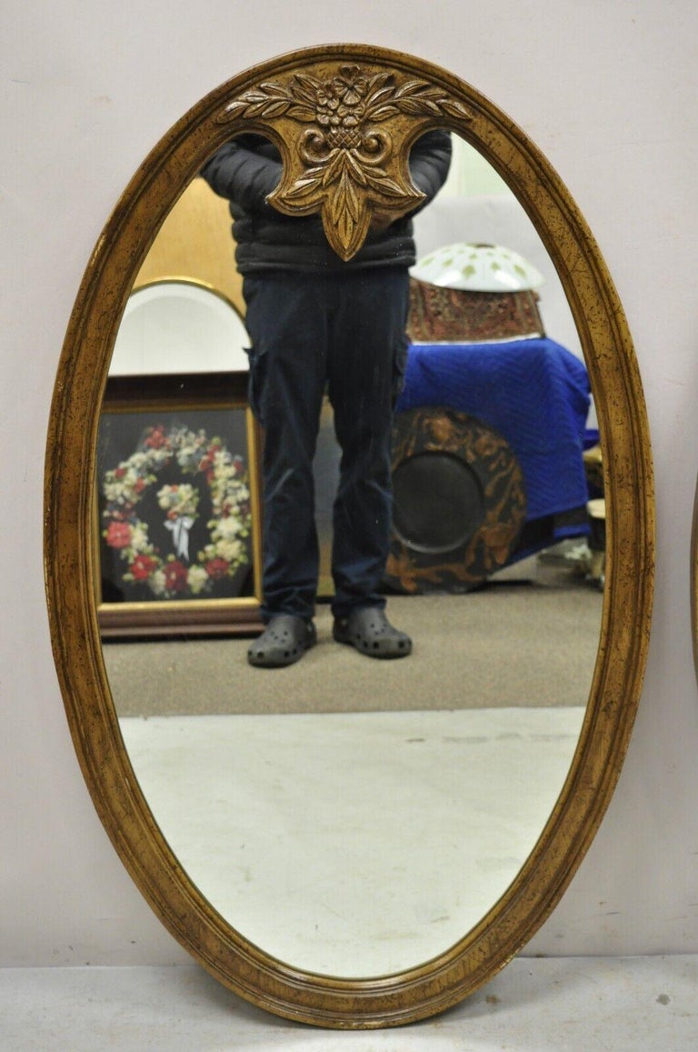 Vintage French Country Style Provincial Oval Wood Frame Wall Mirrors, a ...
