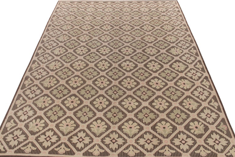 Vintage French Country Style Rug in Beige-Brown Floral Pattern by Rug ...