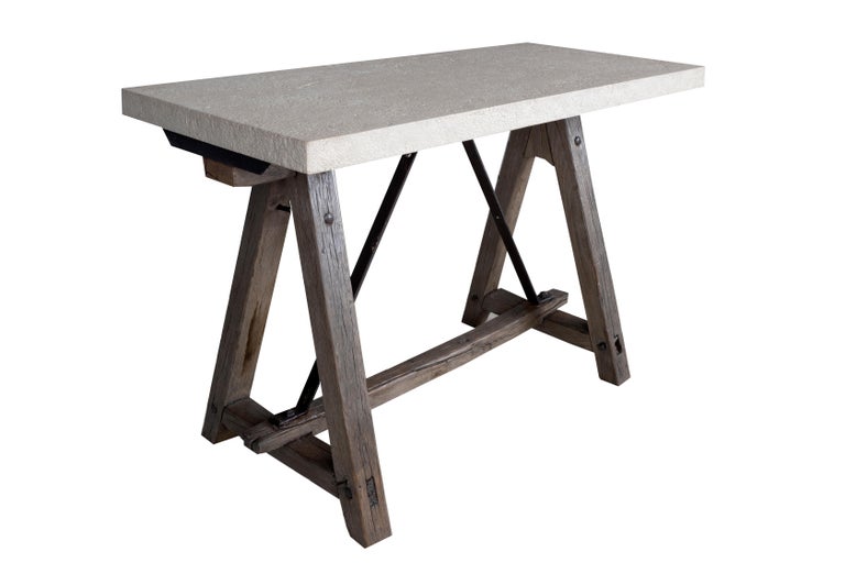 Vintage French Saw Horse w/ Limestone Top For Sale at 1stDibs