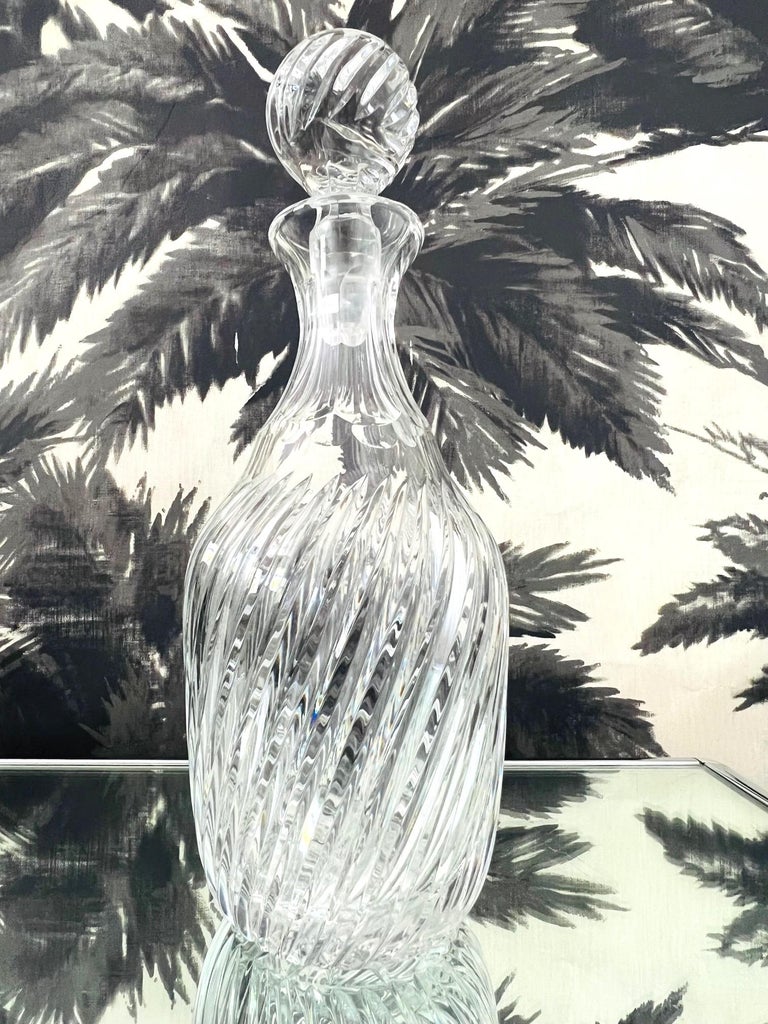 Vintage French Crystal Decanter with Hand-Cut Swirl Designs, c. 1970's ...
