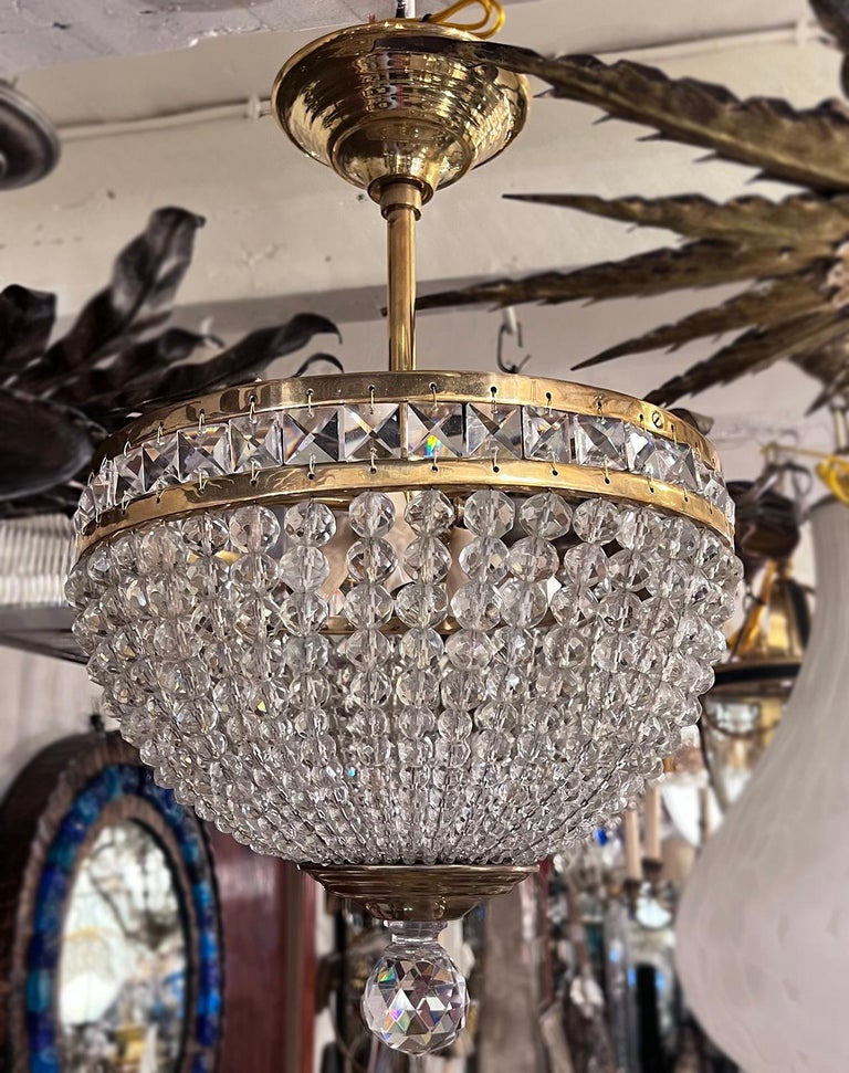 Vintage French Crystal Light Fixture For Sale at 1stDibs