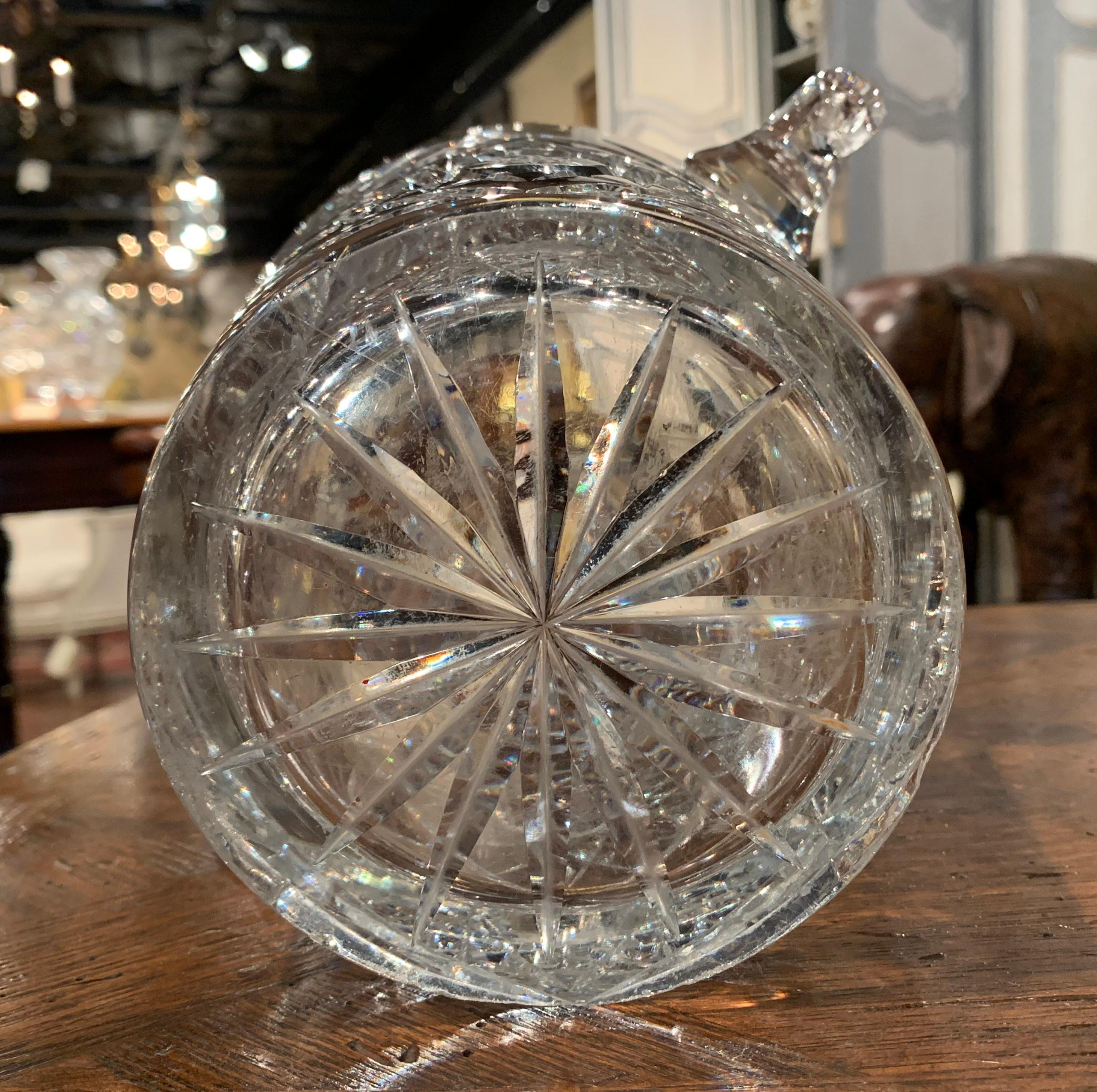 Vintage French Cut Crystal Ice Bucket with Foliage Decor and Handles at ...