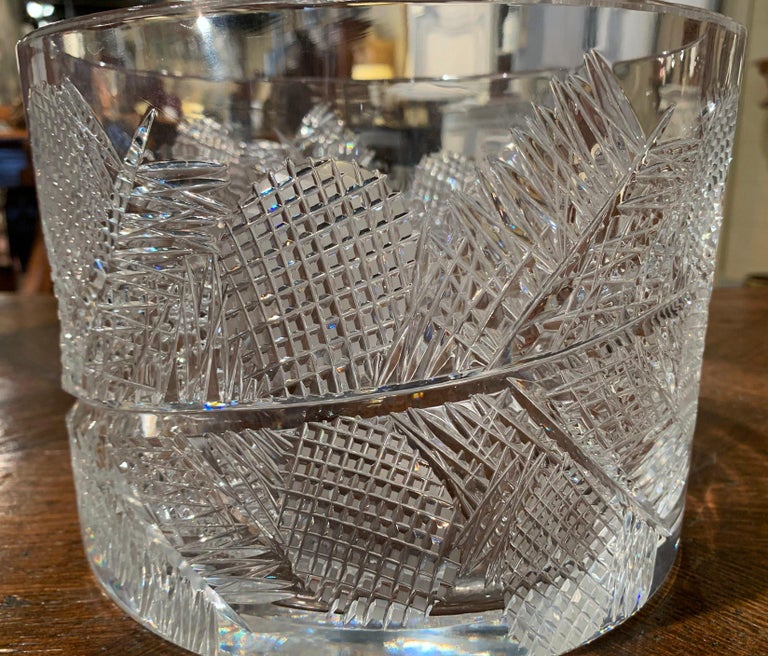 Vintage French Cut Crystal Ice Bucket with Foliage Decor at 1stDibs
