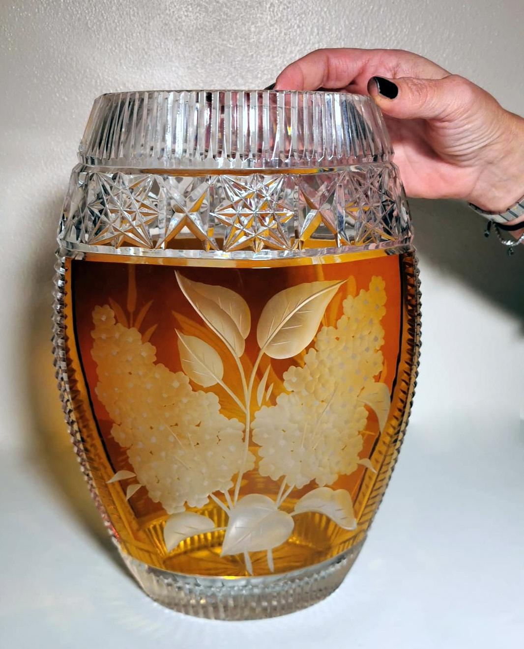 Vintage French Cut Crystal Vase Colored and Stone Ground For Sale at ...