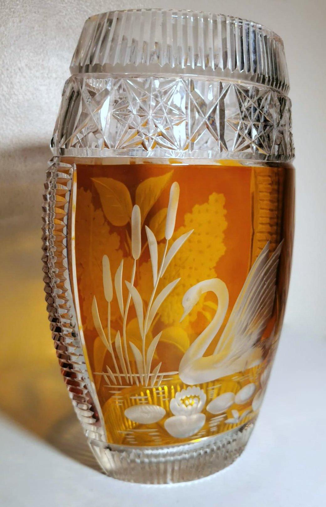 Vintage French Cut Crystal Vase Colored and Stone Ground For Sale at ...